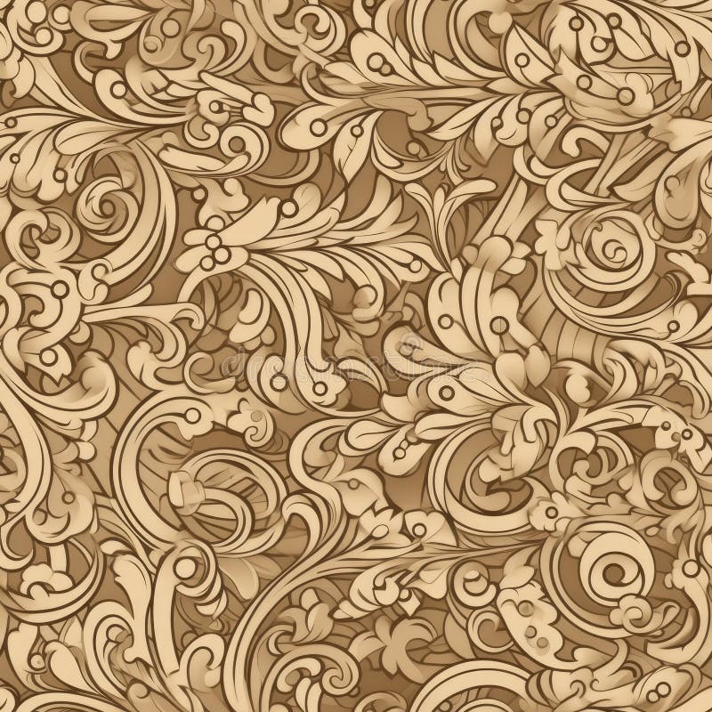 Seamless Wallpaper Background. Scroll Pattern with Beige and Sand Hues ...