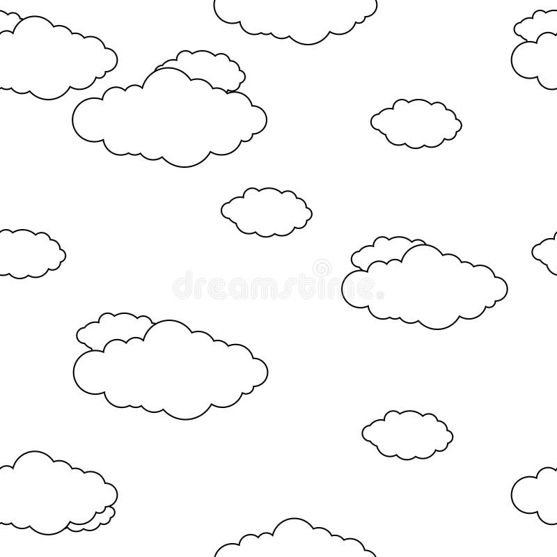 Seamless Wallpaper with Contour Clouds on White Background Stock Vector ...