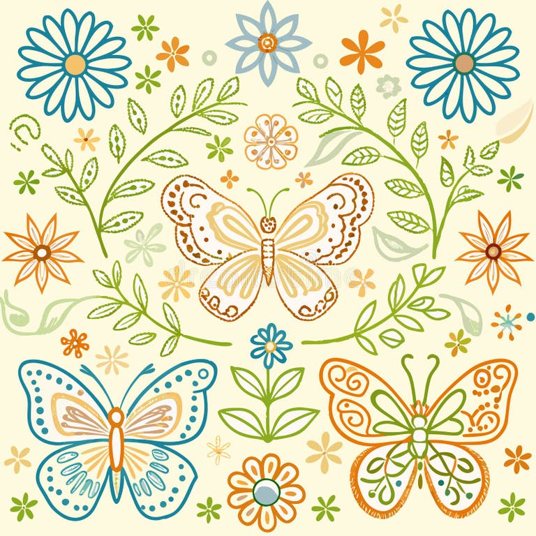 Seamless Wallpaper Pattern of Flowers Elements Ditsy Floral Partition ...