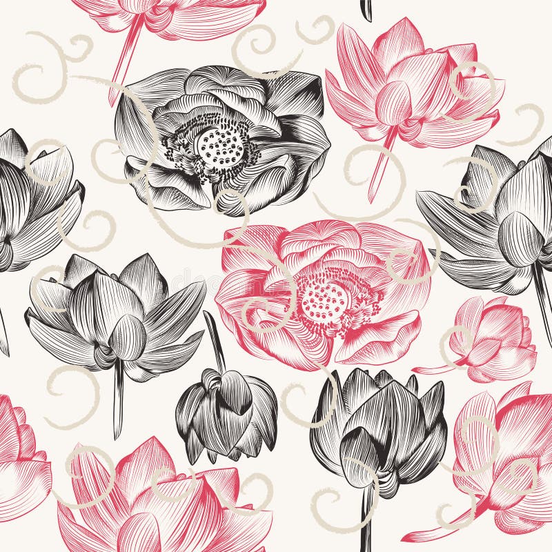 Seamless Wallpaper Pattern with Lotus Flowers Stock Vector ...