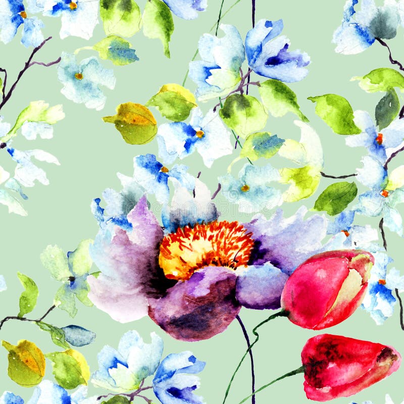 Seamless Wallpaper with Spring Flower Stock Illustration - Illustration ...