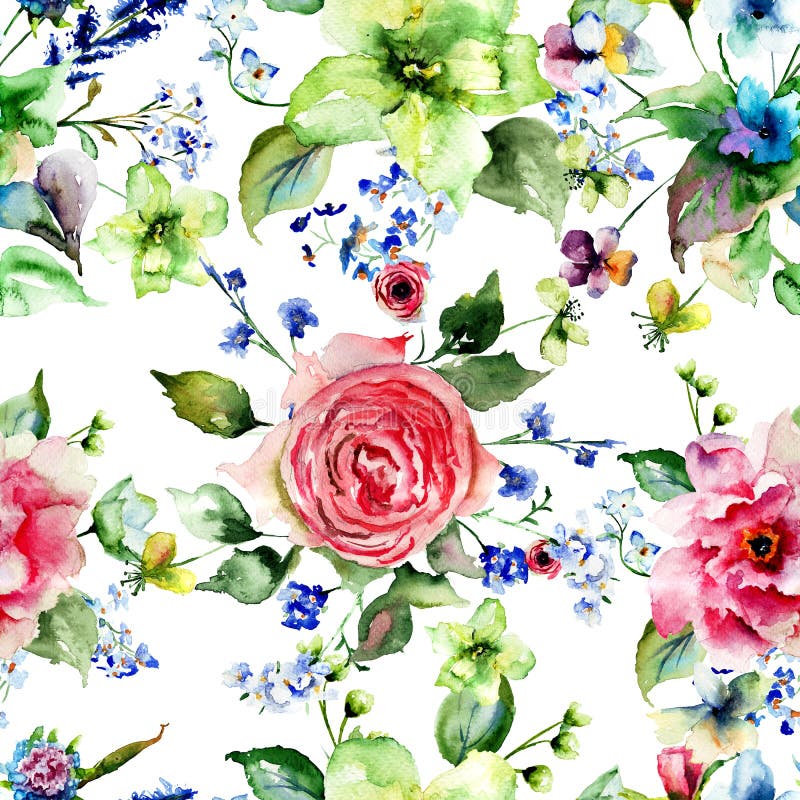 Seamless Wallpaper with Spring Flowers Stock Illustration ...