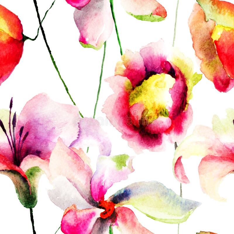 Seamless Wallpaper with Stylized Flower Stock Illustration ...