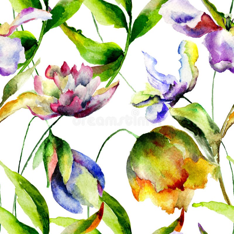 Seamless Wallpaper with Stylized Flowers Stock Illustration ...