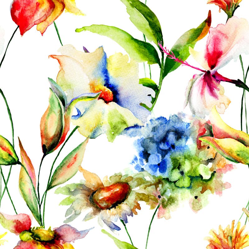Seamless Wallpaper with Stylized Flowers Stock Illustration ...
