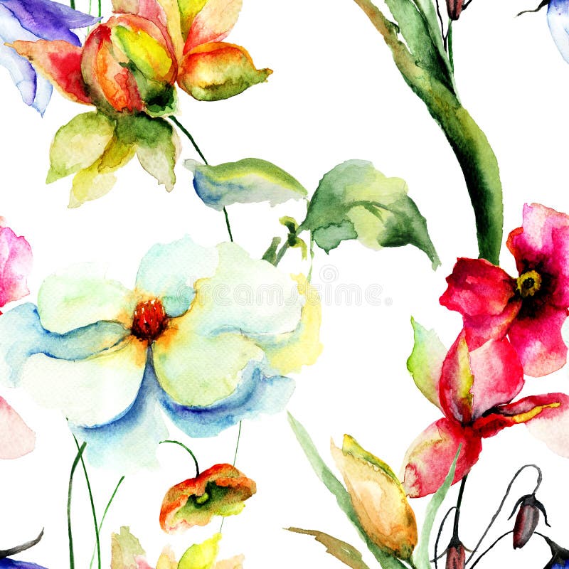 Seamless Wallpaper with Stylized Flowers Stock Illustration ...