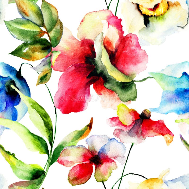 Seamless Wallpaper with Stylized Flowers Stock Illustration ...