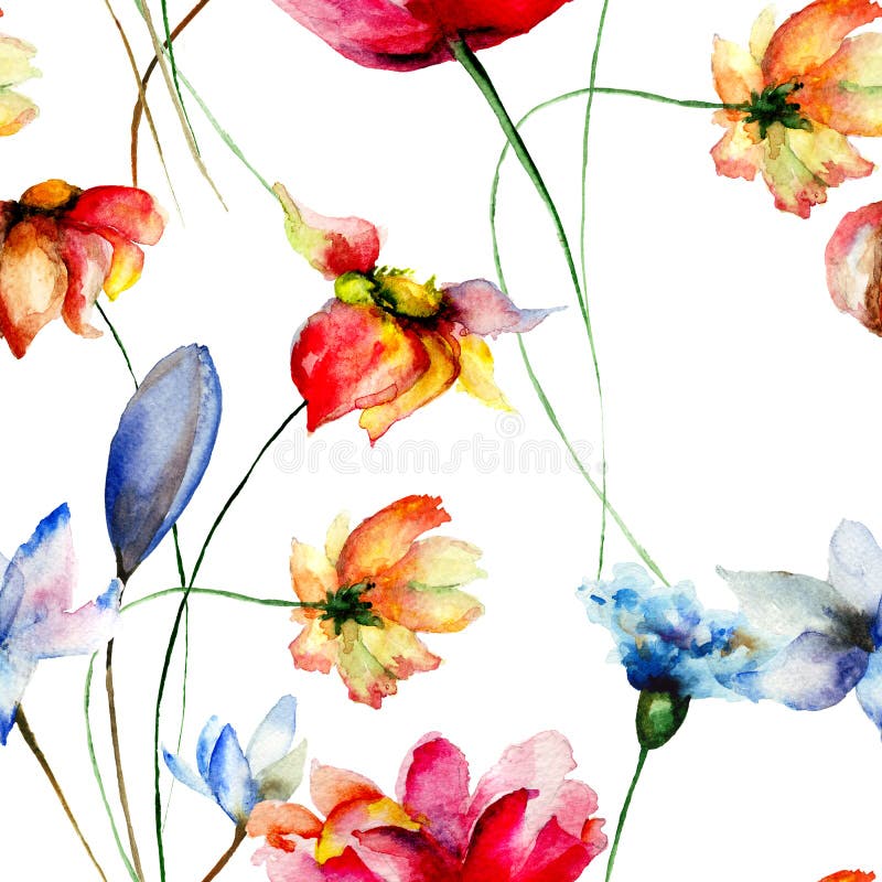 Seamless Wallpaper with Stylized Spring Flowers Stock Illustration ...