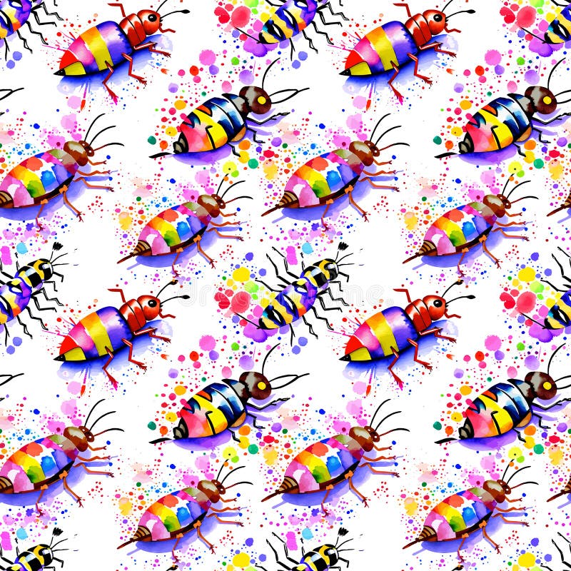 Seamless Water Color Bug Pattern. Repeat Pattern Stock Vector ...