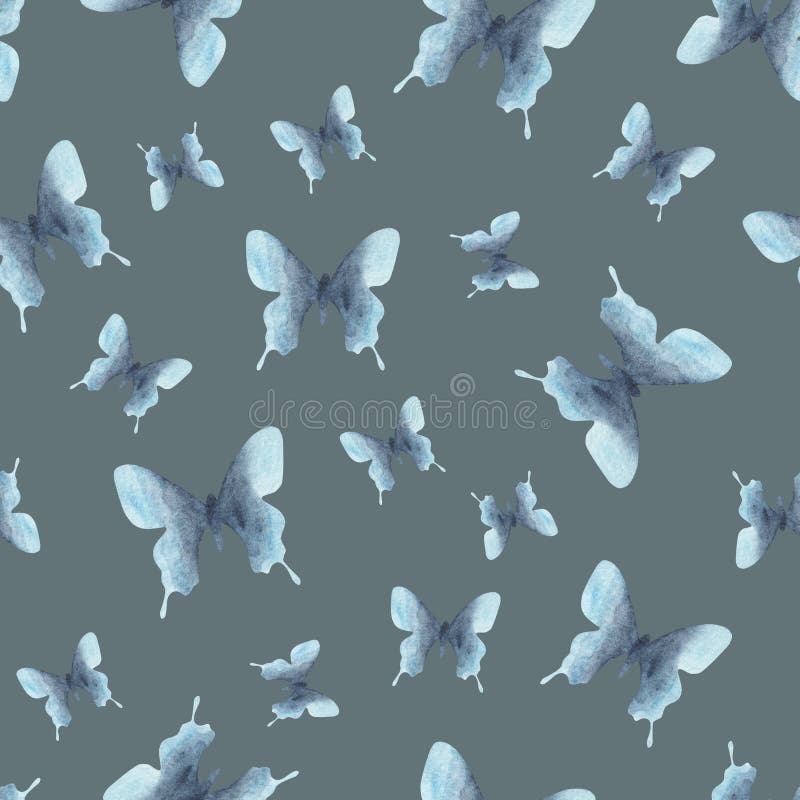 Seamless Watercolor Blue Butterfly Pattern. Stock Illustration ...
