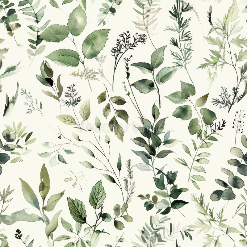 Seamless Watercolor Botanical Leaves Pattern for Design Stock Image ...