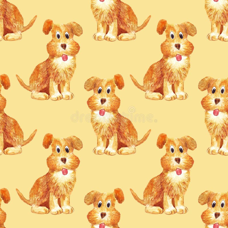 Seamless Watercolor Brown Dog Pattern Funny Happy Stock Illustration ...