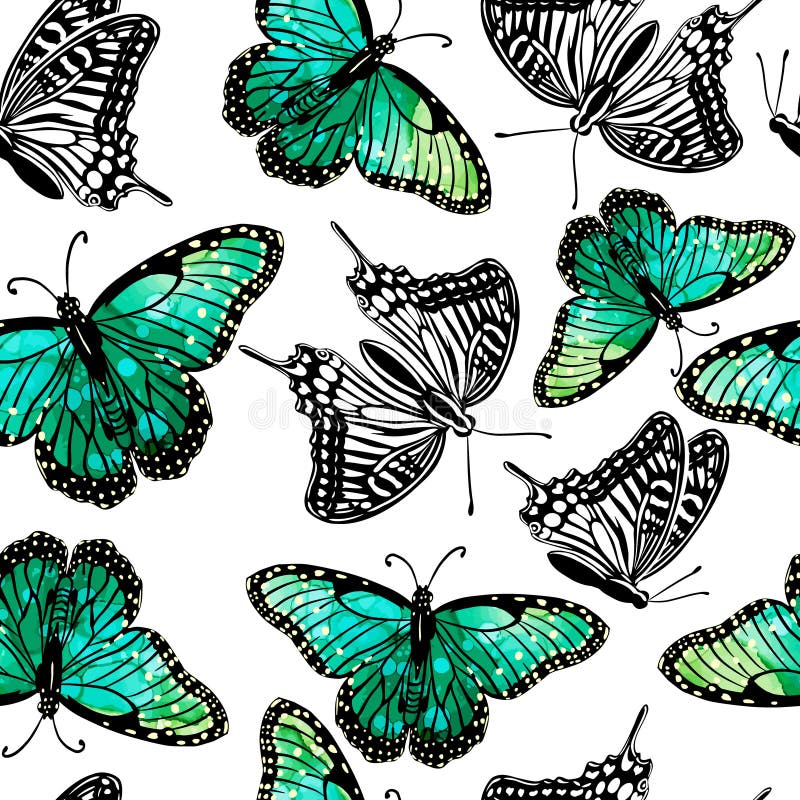 Seamless Watercolor Butterflies Pattern. Vector Illustration Stock ...