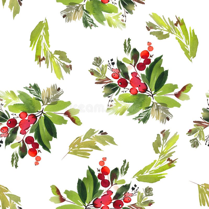 Seamless Watercolor Christmas Pattern Stock Illustration - Illustration ...