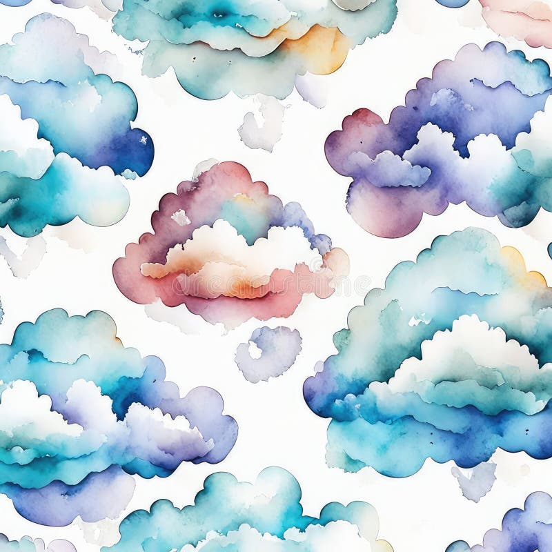 Seamless Watercolor Clouds Pattern. Hand Painted Clouds Background ...