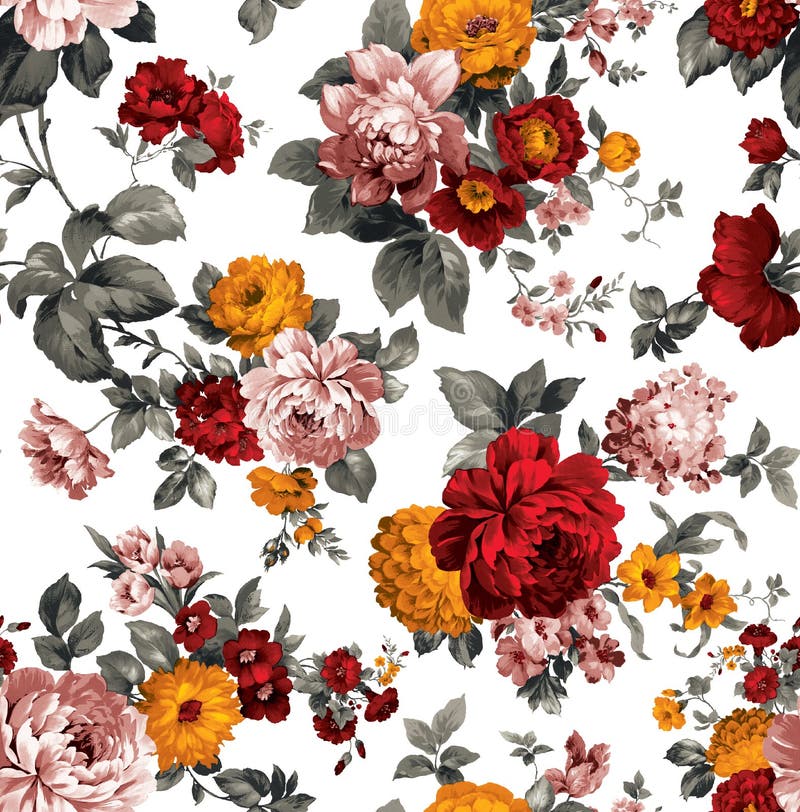 Seamless Watercolor Floral Design with White Background for Textile ...