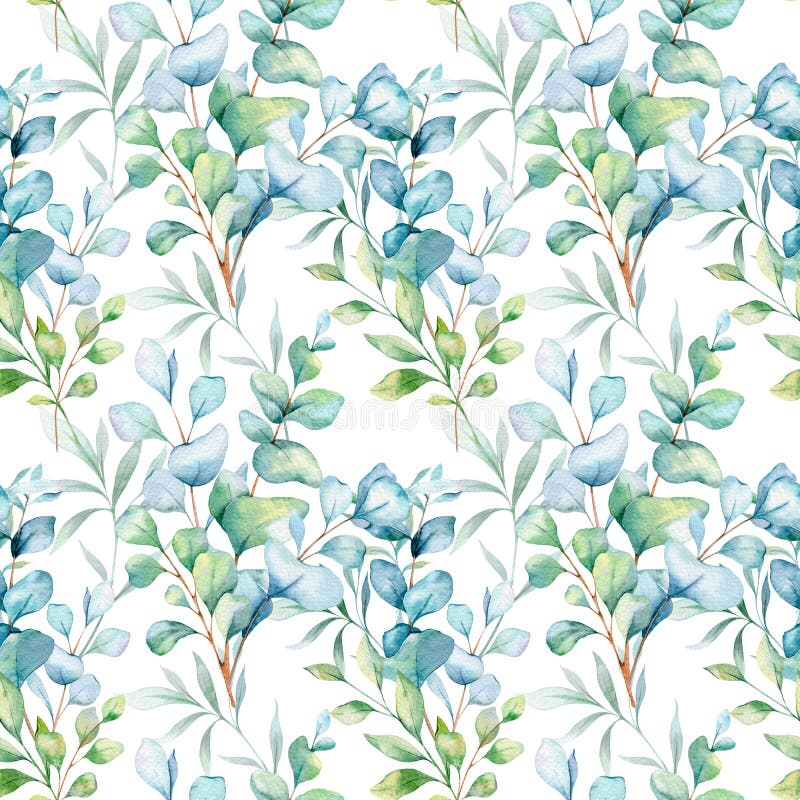 Seamless Watercolor Floral Pattern with Eucalyptus Greenery, Leaves ...