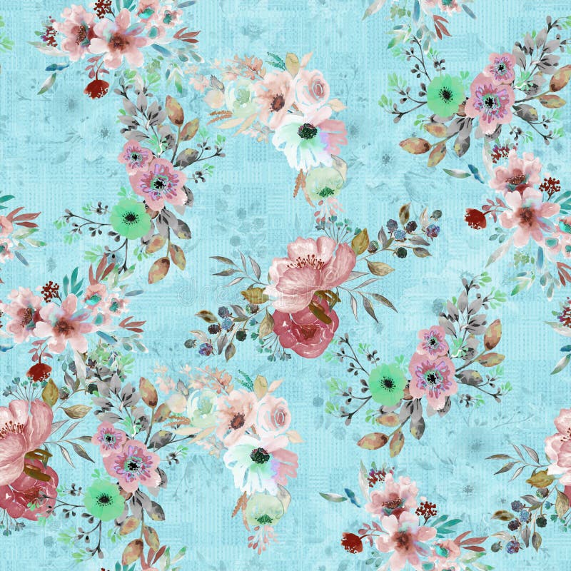 Seamless Watercolor Flower Design with Digital Texture Stock ...