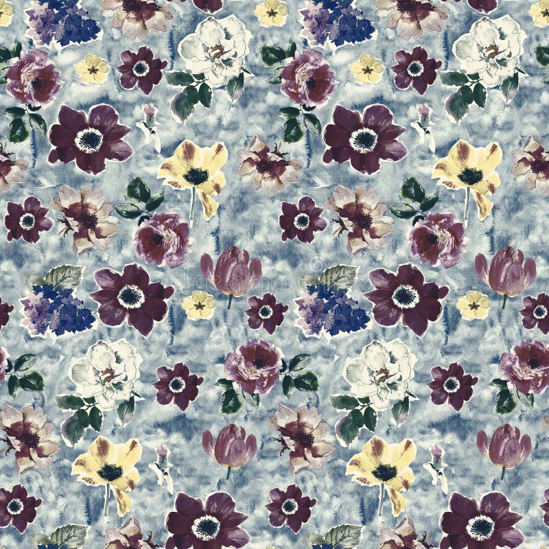 Seamless Watercolor Flower Pattern Floral Allover Design with ...
