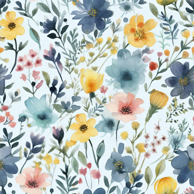 Seamless Watercolor Flowers Pattern for Invitations and Scrapbooking ...