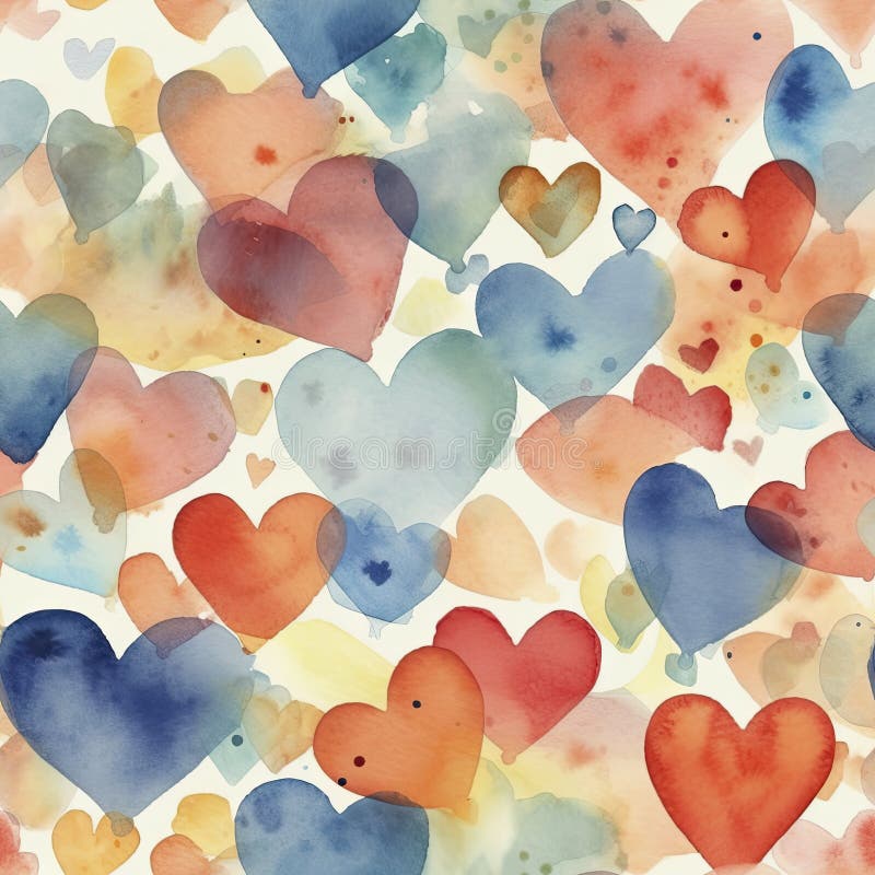 Seamless Watercolor Hearts Pattern for Invitations and Scrapbooking ...