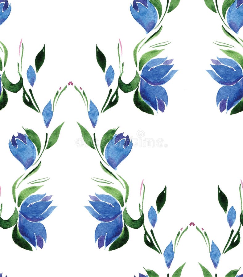 Seamless Watercolor Pattern of Bell Flowers on White Background Stock ...