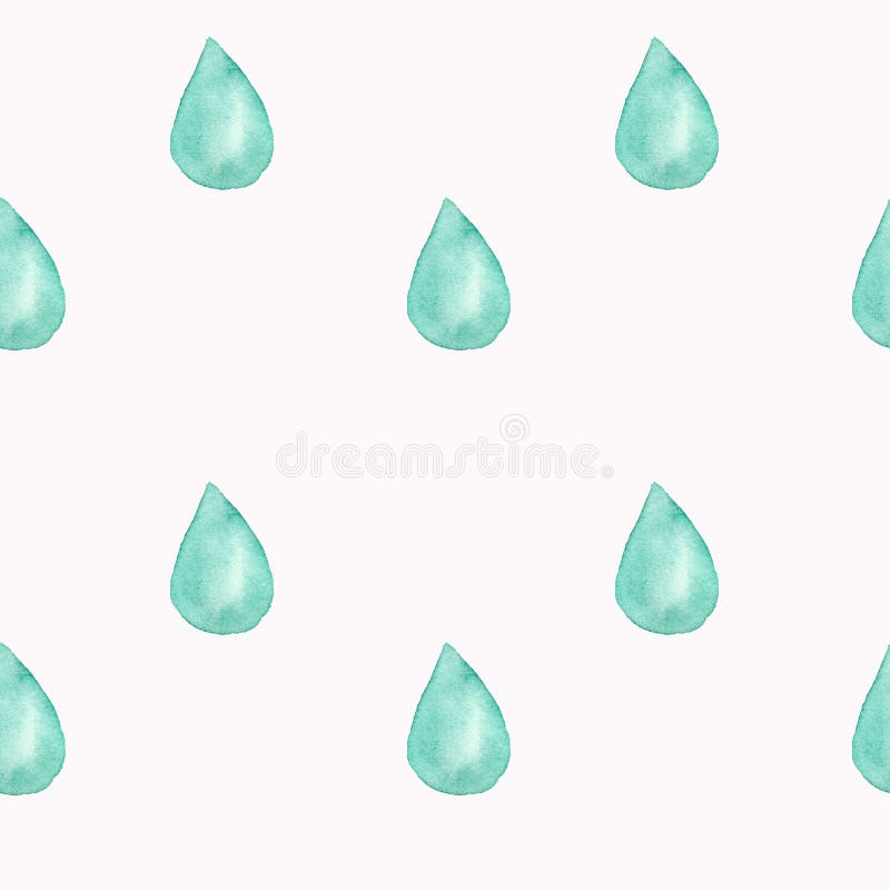 Seamless Watercolor Pattern of Blue Big Raindrops. Stock Photo - Image ...