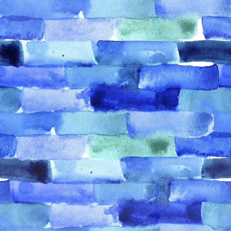 Seamless Watercolor Pattern with Blue Bricks and Lines Stock Photo ...