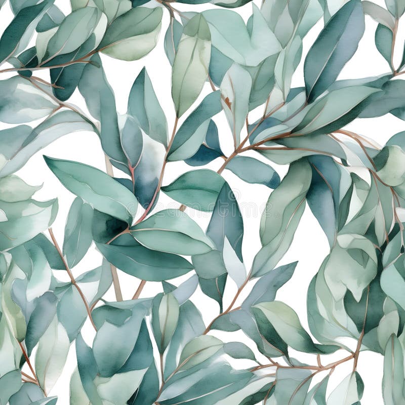 Seamless Watercolor Pattern with Eucalyptus Leaves. Floral Illustration ...