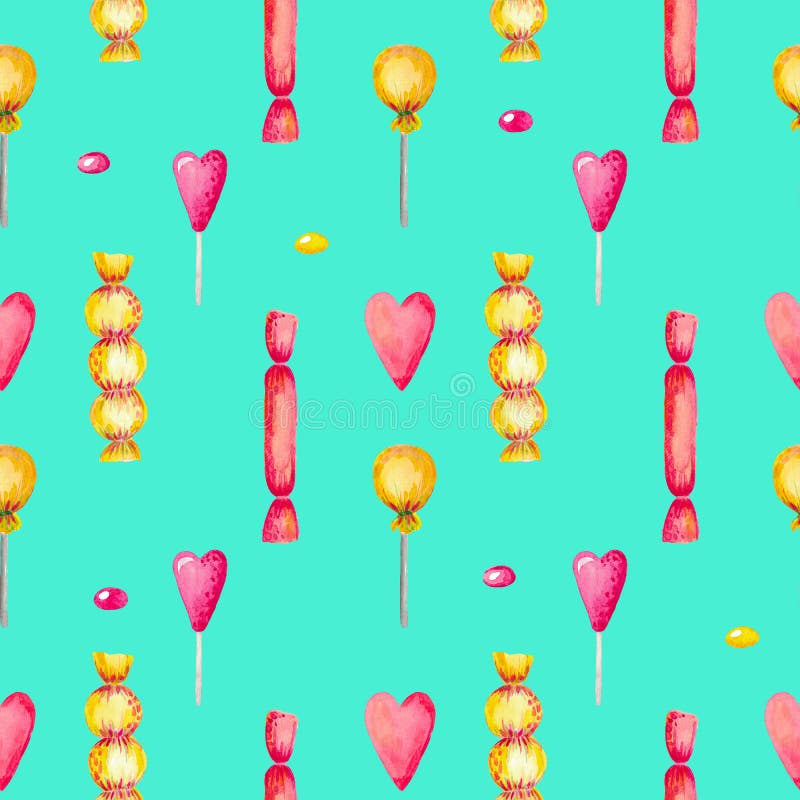 Seamless Watercolor Pattern Illustration of Candy Set. Bright Colored ...