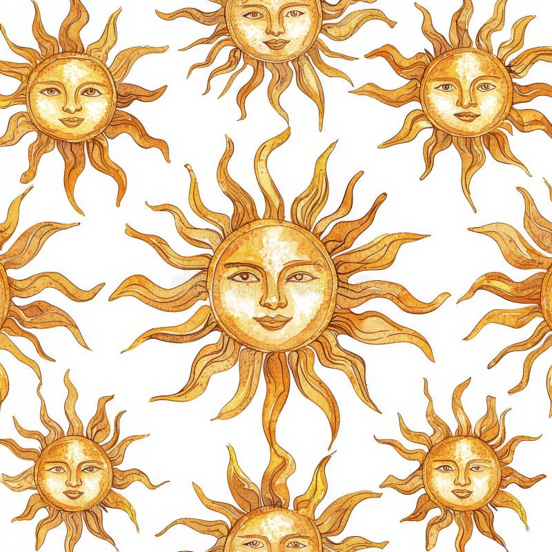 A Seamless Watercolor Pattern Illustration for Kids Featuring the Sun ...