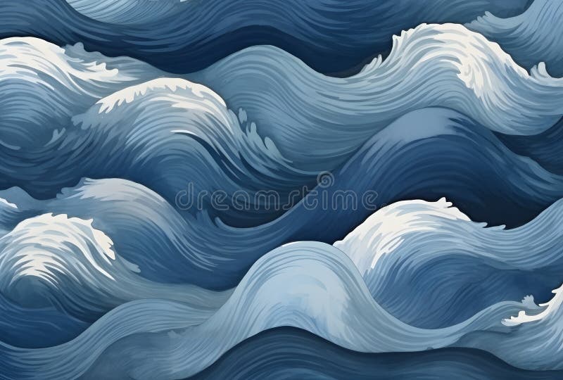 Seamless Watercolor Pattern of Japanese Waves Stock Illustration ...