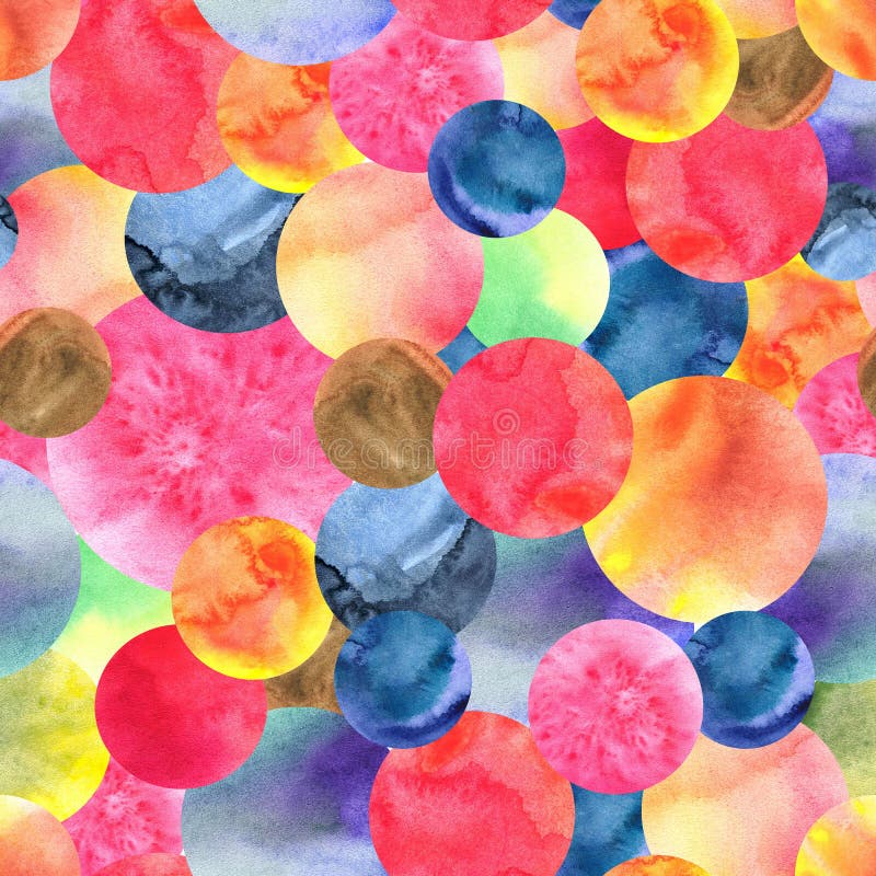 Seamless Watercolor Pattern, Watercolor Multicolored Spots in a Circle ...