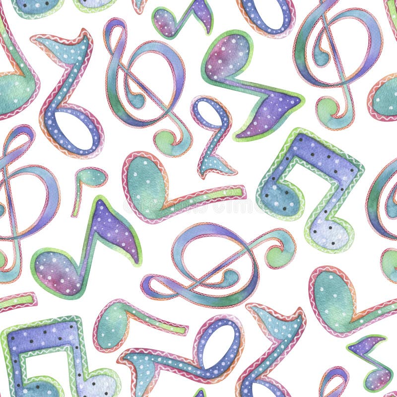 Musical Notes Seamless Blue Watercolor Stock Illustrations – 64 Musical ...