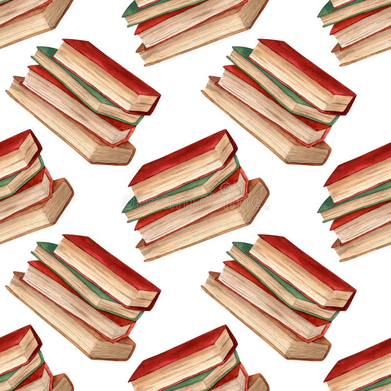 Seamless Watercolor Pattern with Stack of Books Hand Drawn Book ...