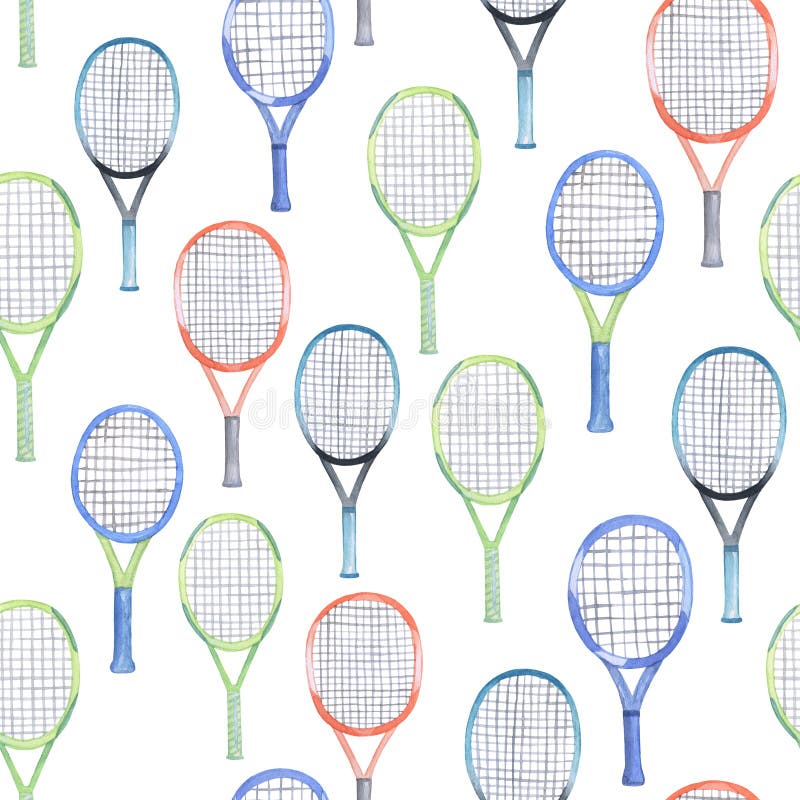 Seamless Watercolor Pattern with Tennis Rackets Stock Illustration ...