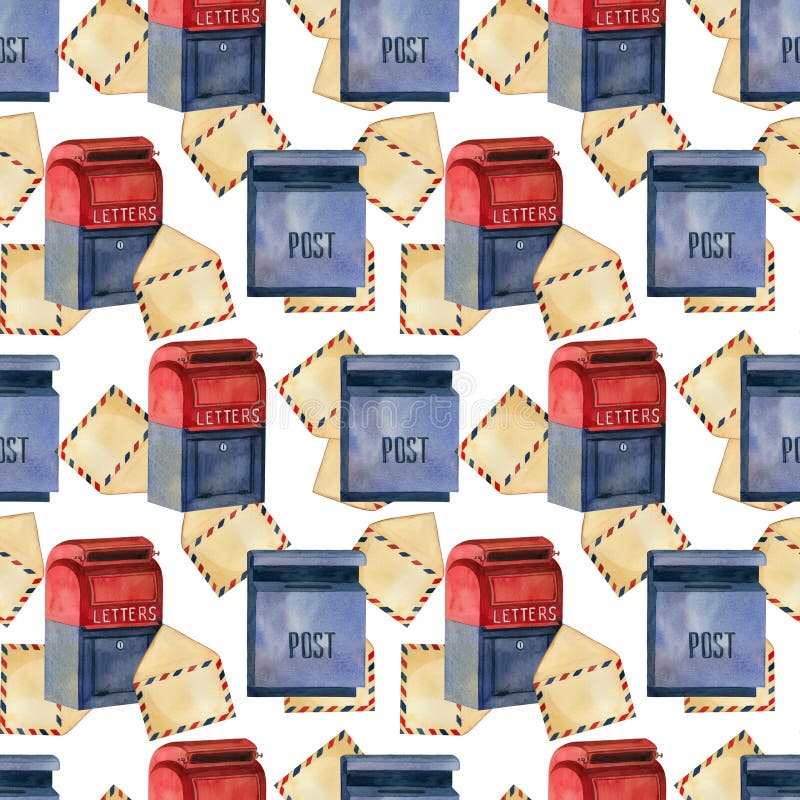 Seamless Watercolor Pattern on the Theme of Mail with a White ...