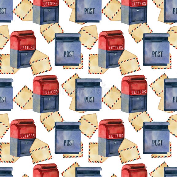 Seamless Watercolor Pattern on the Theme of Mail with a White ...