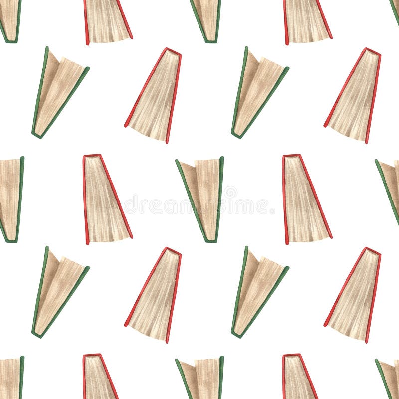 Seamless Watercolor Pattern with Unfolded Books for Knowledge Day Decor ...