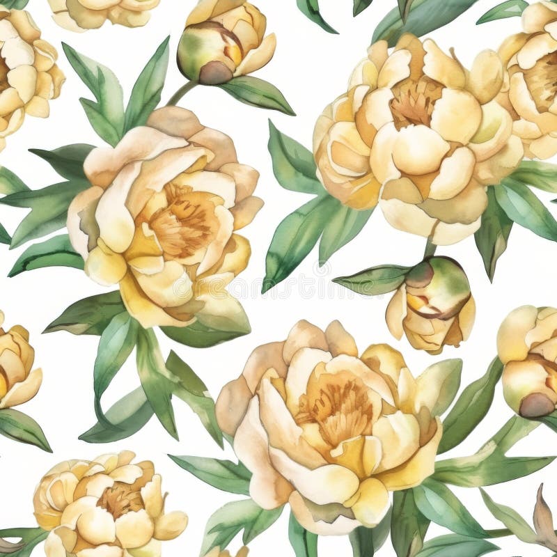 Seamless Watercolor Peony Pattern on White Background Stock Image ...
