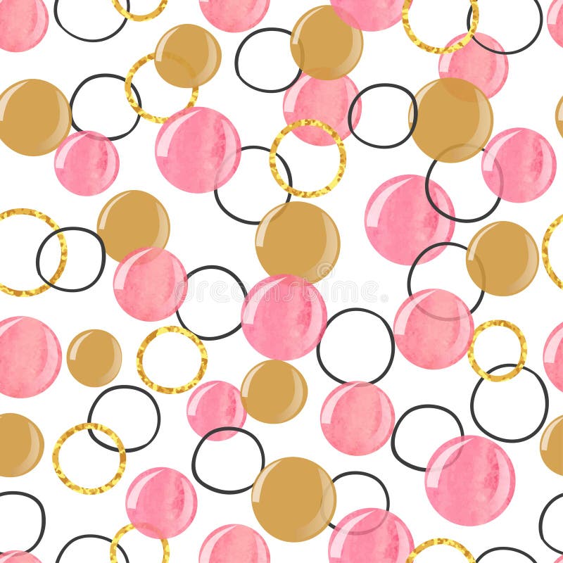 Seamless Watercolor Pink and Golden Bubbles Pattern Stock Vector ...