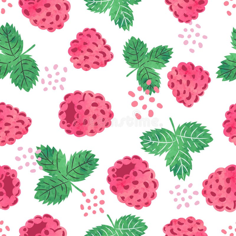 Seamless Watercolor Raspberry Pattern. Vector Illustration with Berries ...