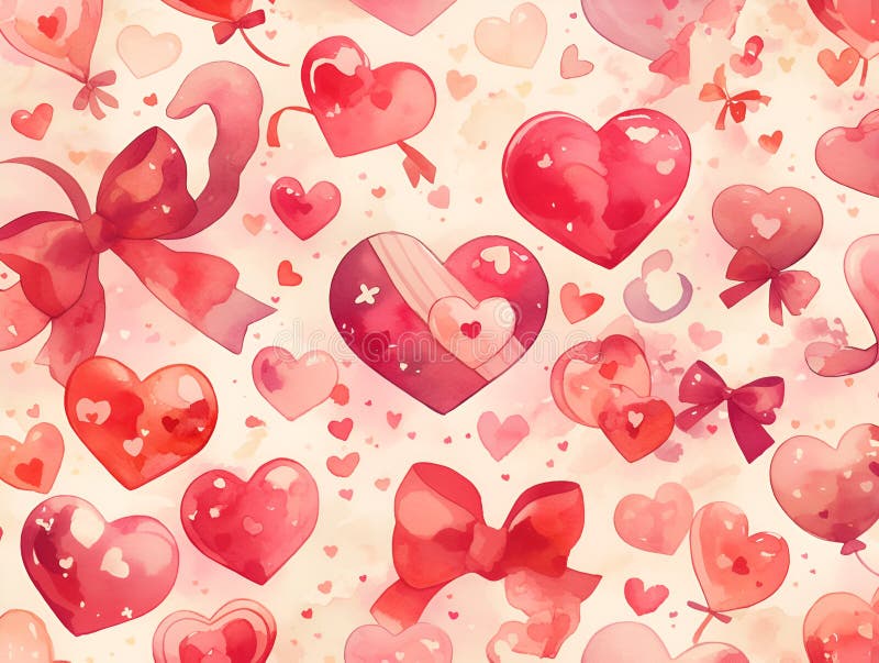 Seamless Watercolor Red Heart and Bow Pattern for Valentine S Day Stock ...