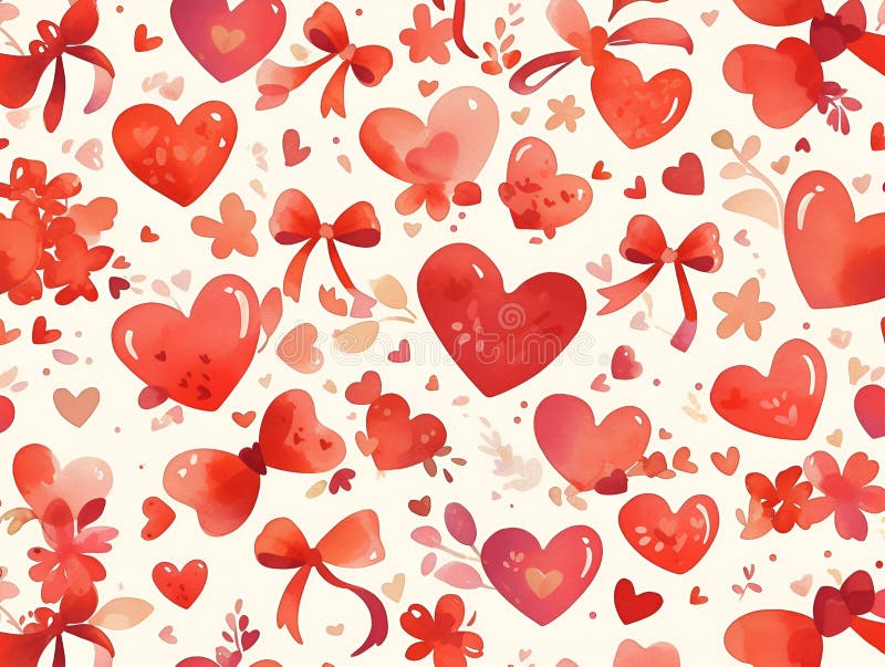 Seamless Watercolor Red Heart and Bow Pattern for Valentine S Day Stock ...