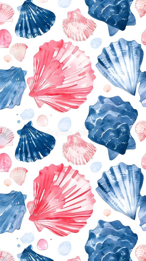 Watercolor Seashell Pattern Background Perfect for Aquatic and Marine ...