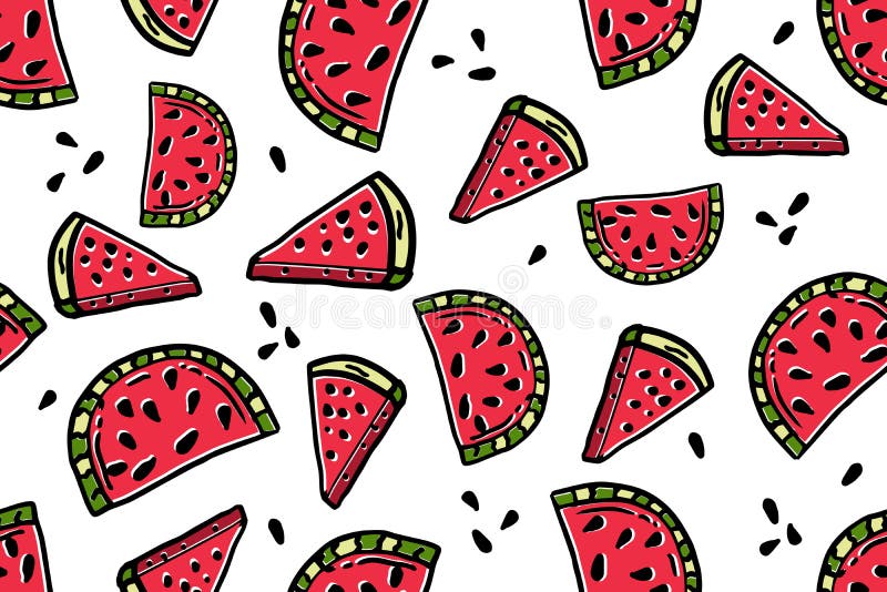 Seamless Watermelons Pattern. Vector Background with Red Watermelon ...