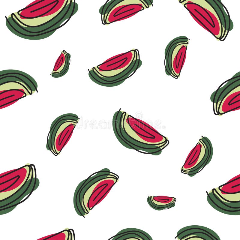 Seamless Watermelons Pattern. Vector Background with Watercolor ...