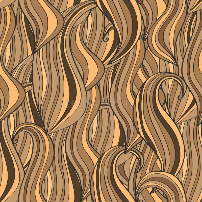 Seamless Wave Hand-drawn Pattern, Brown Waves Background Stock Vector ...