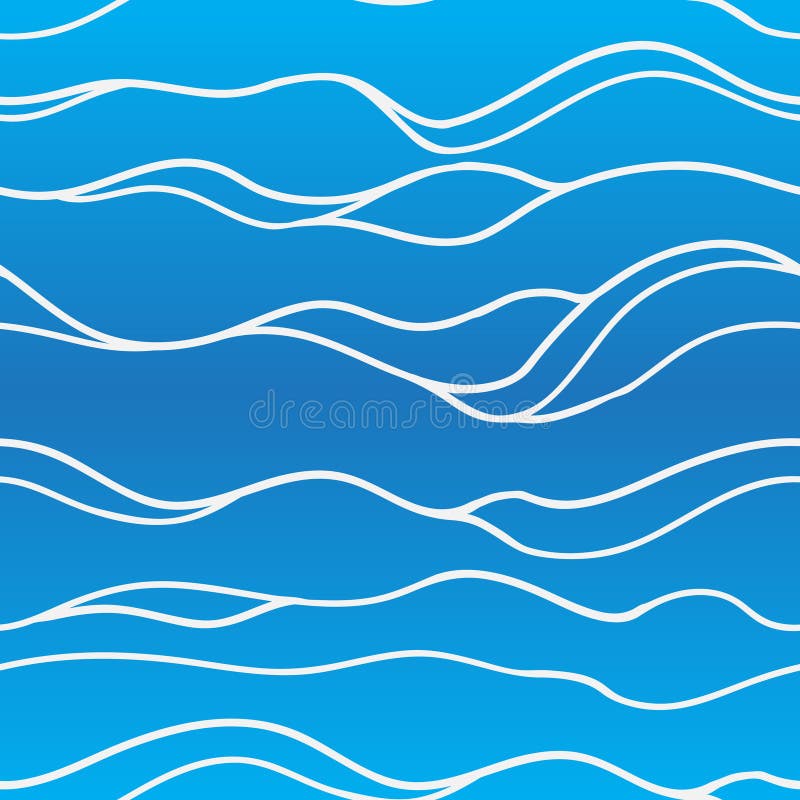 Seamless Wave Hand Painted Pattern in Blue Colors. Stock Illustration ...