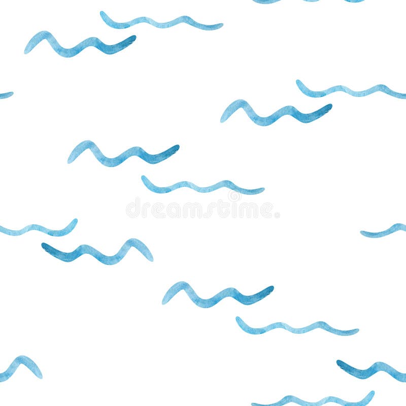 Seamless Wave Pattern, Hand Drawn Abstract Simple Water Sea Watercolor ...